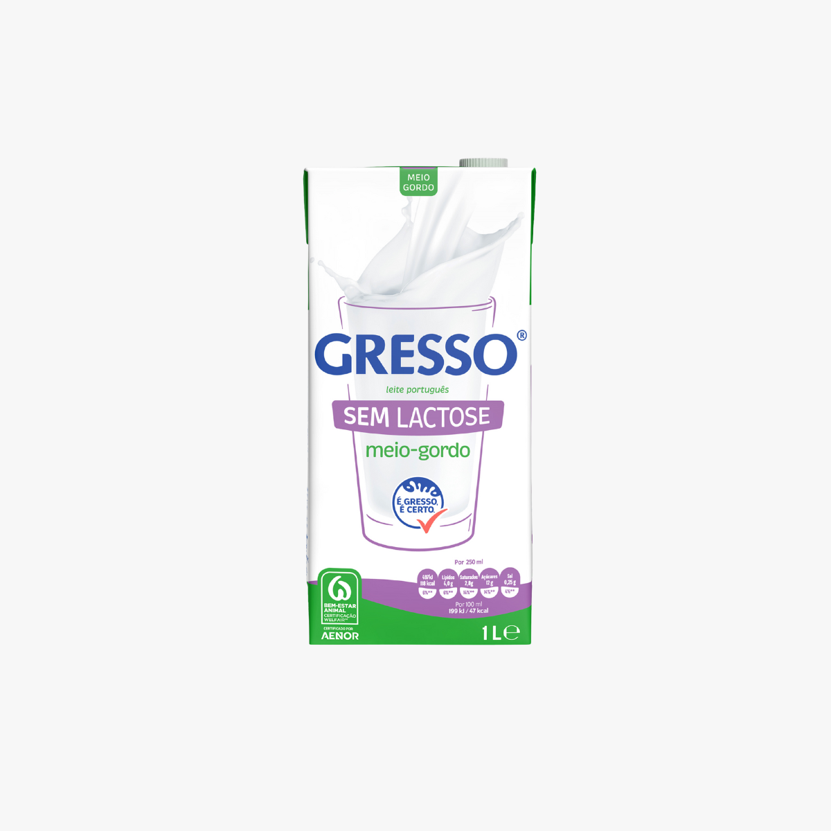 Leite UHT Meio Gordo Sem Lactose Gresso 1L – Gostomais
