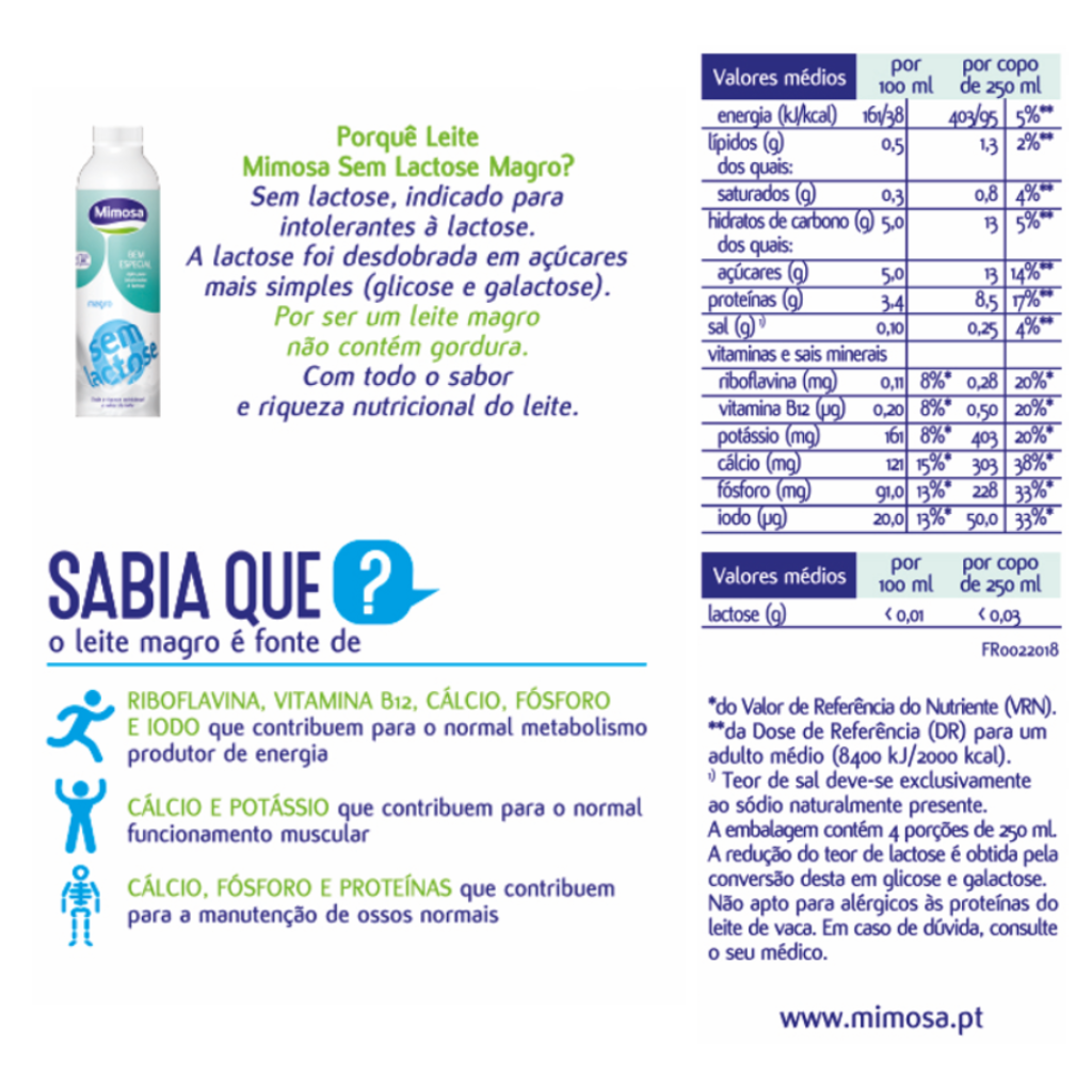 Leite UHT Magro Sem Lactose Mimosa 1L – Gostomais